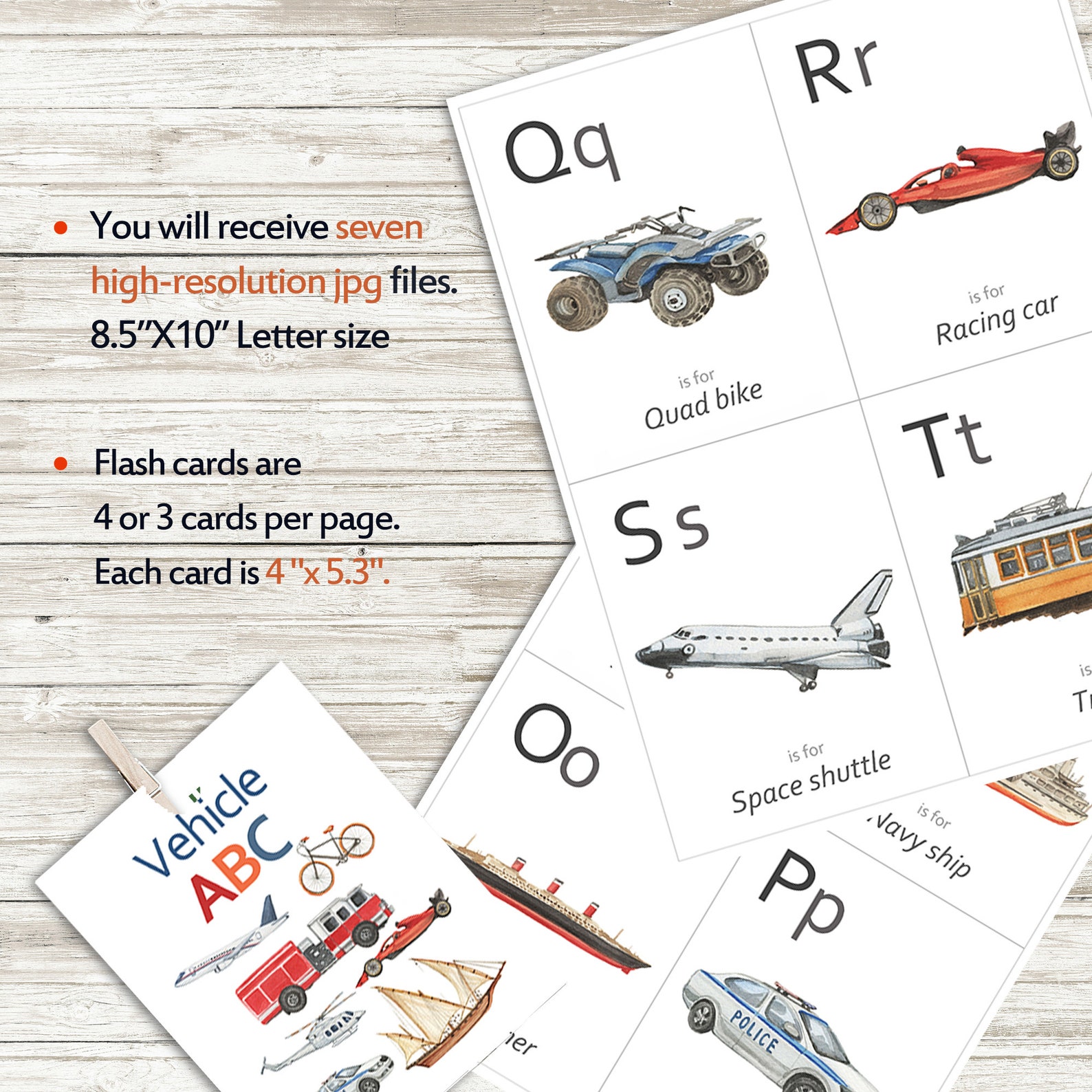 Vehicle Flash Cards Printable ABC Cards Alphabet Cards - Etsy