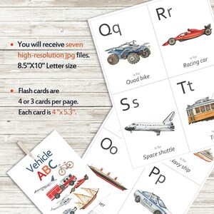Vehicle Flash Cards Printable ABC Cards Alphabet Cards - Etsy Canada