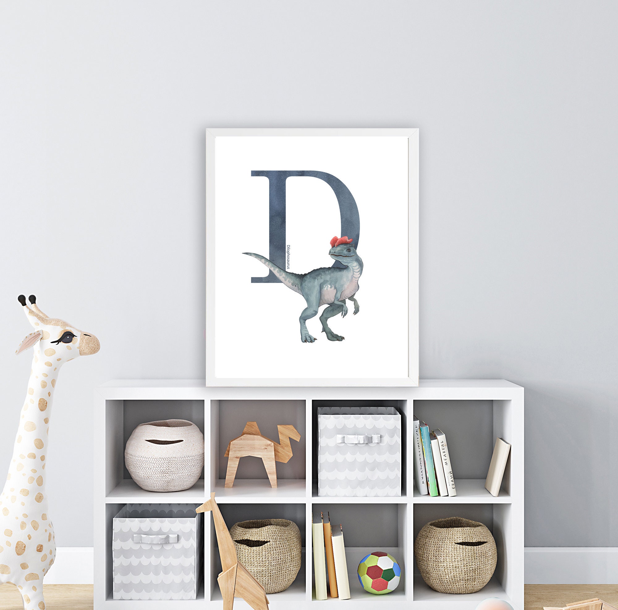 Letter D Dilophosaurus Dinosaur Watercolor Prints Nursery - Etsy