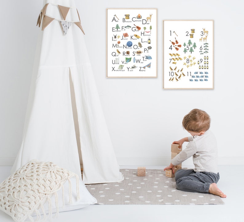 Camping Alphabet and Number Poster Set: Nursery Decor (digital Download ...