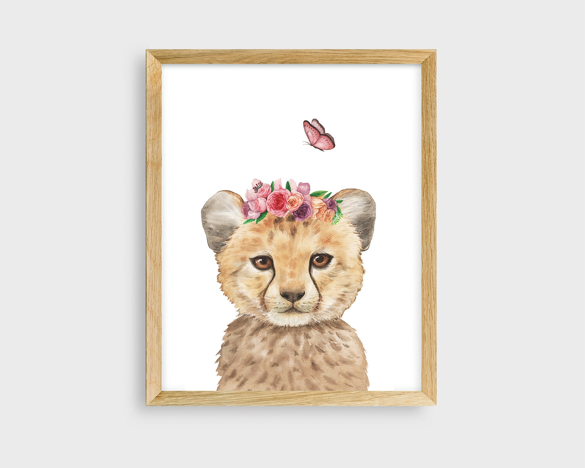 Safari Animal Print Cheetah With Flower Crown Butterfly | Etsy