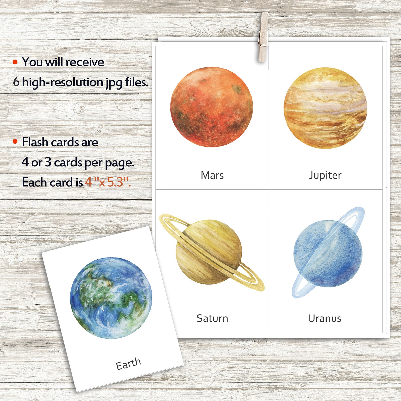 Solar System Flash Cards Printable Space Cards Solar System | Etsy