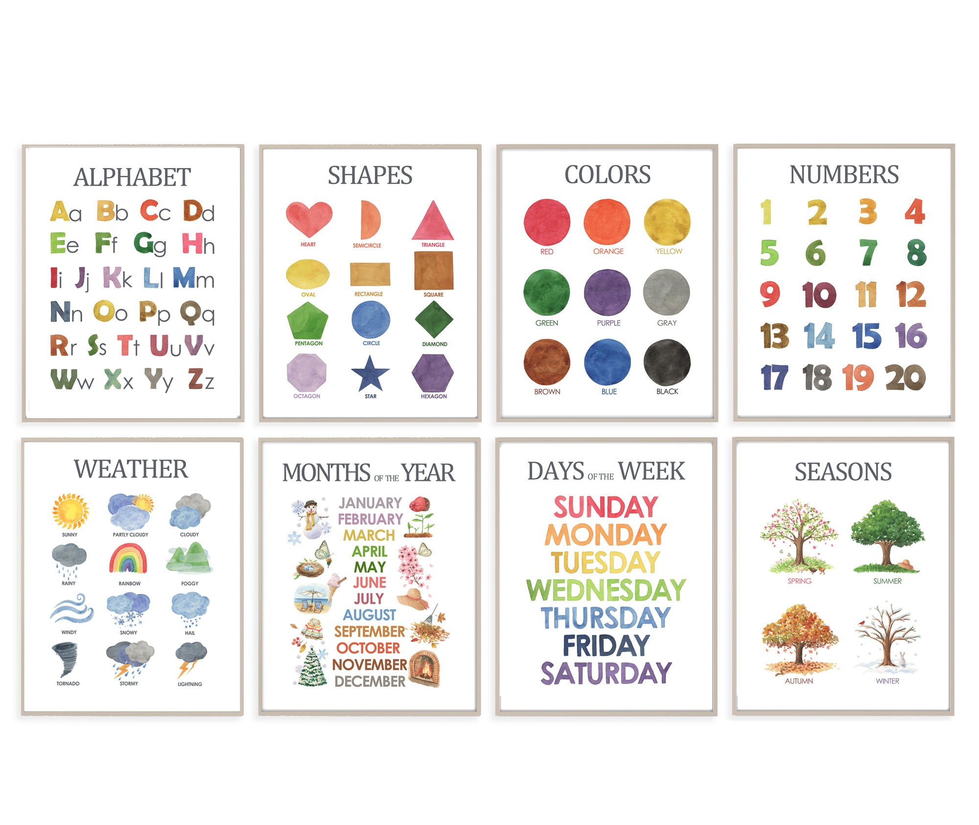 Set of 8 Kids 12” x 17” Plastic Educational Learning Posters (NEW ...