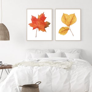 Fall Leaves Print Set of 4, Watercolor Printable Wall Art, Thanksgiving ...