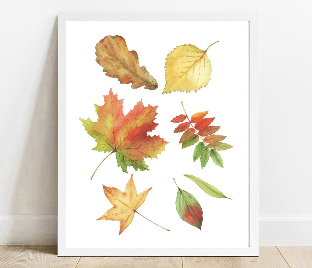 Fall Leaves, Watercolor Printable Wall Art, Thanksgiving Decor, Fall ...