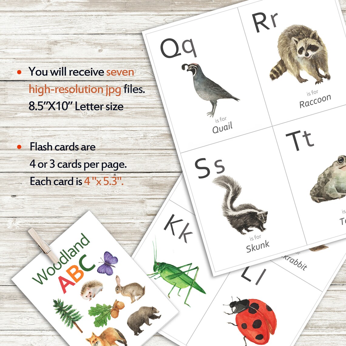 Woodland Flash Cards Printable ABC Cards Alphabet Cards | Etsy