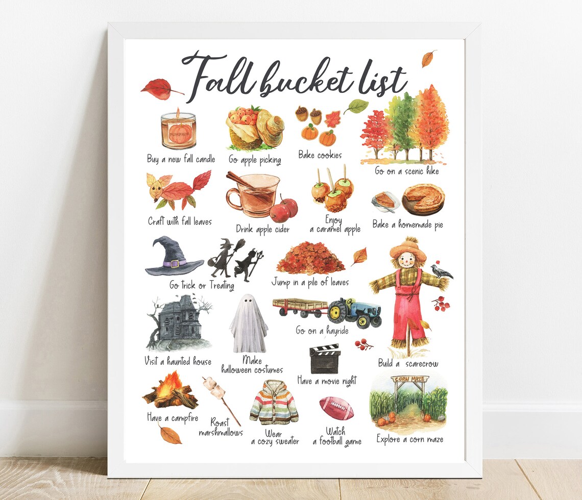 Fall Bucket List Wall Art Fall Printable Wall Artautumn | Etsy