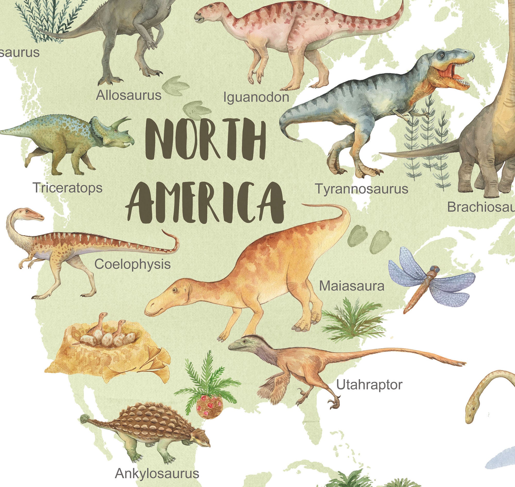 Dinosaur World Map Dinosaur Wall Art Kids World Map Print - Etsy Australia