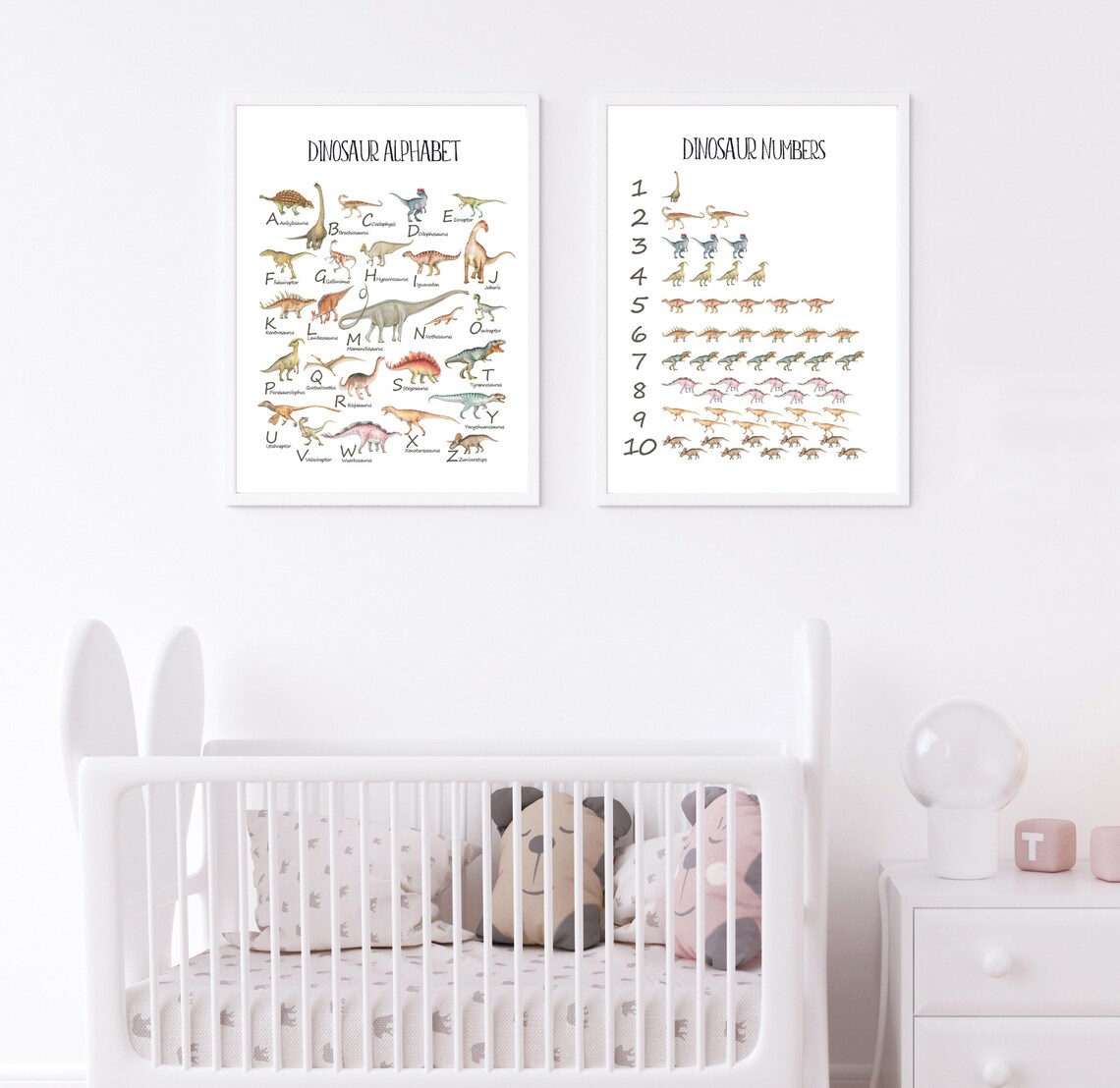 Set of 2 DinosaurAlphabet Number poster Kids Children | Etsy
