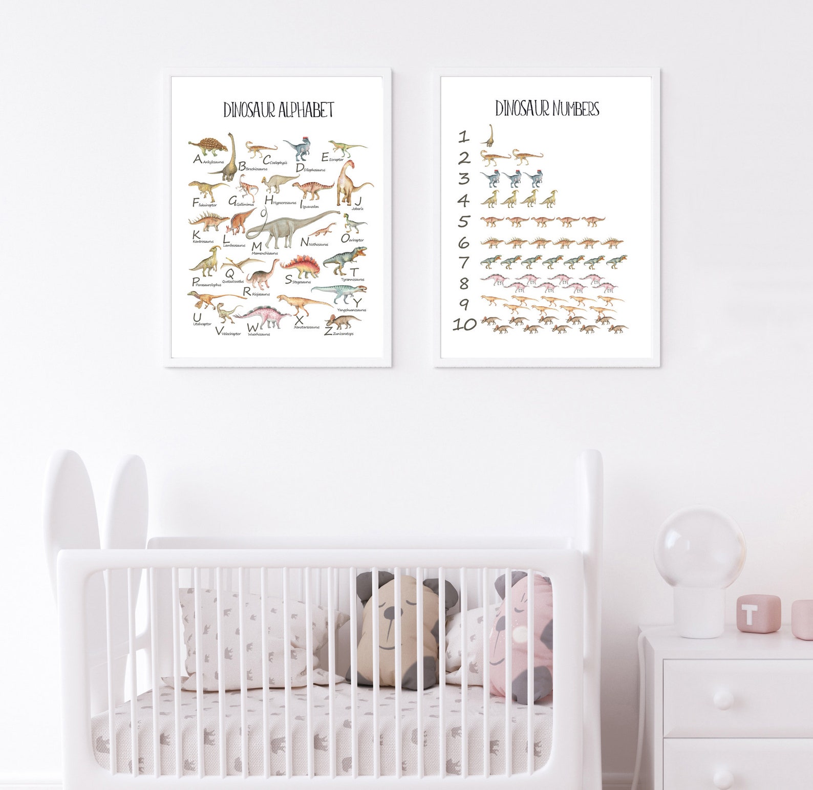 Set of 2 DinosaurAlphabet Number poster Kids Children | Etsy