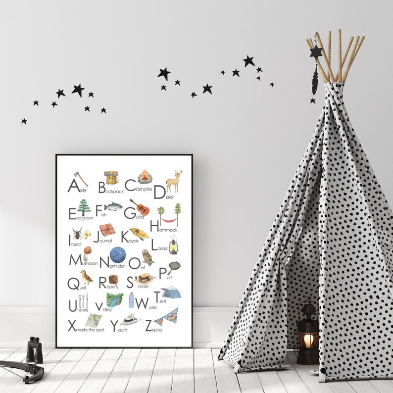 Camping Alphabet and Number Poster Set Baby Shower Gift | Etsy