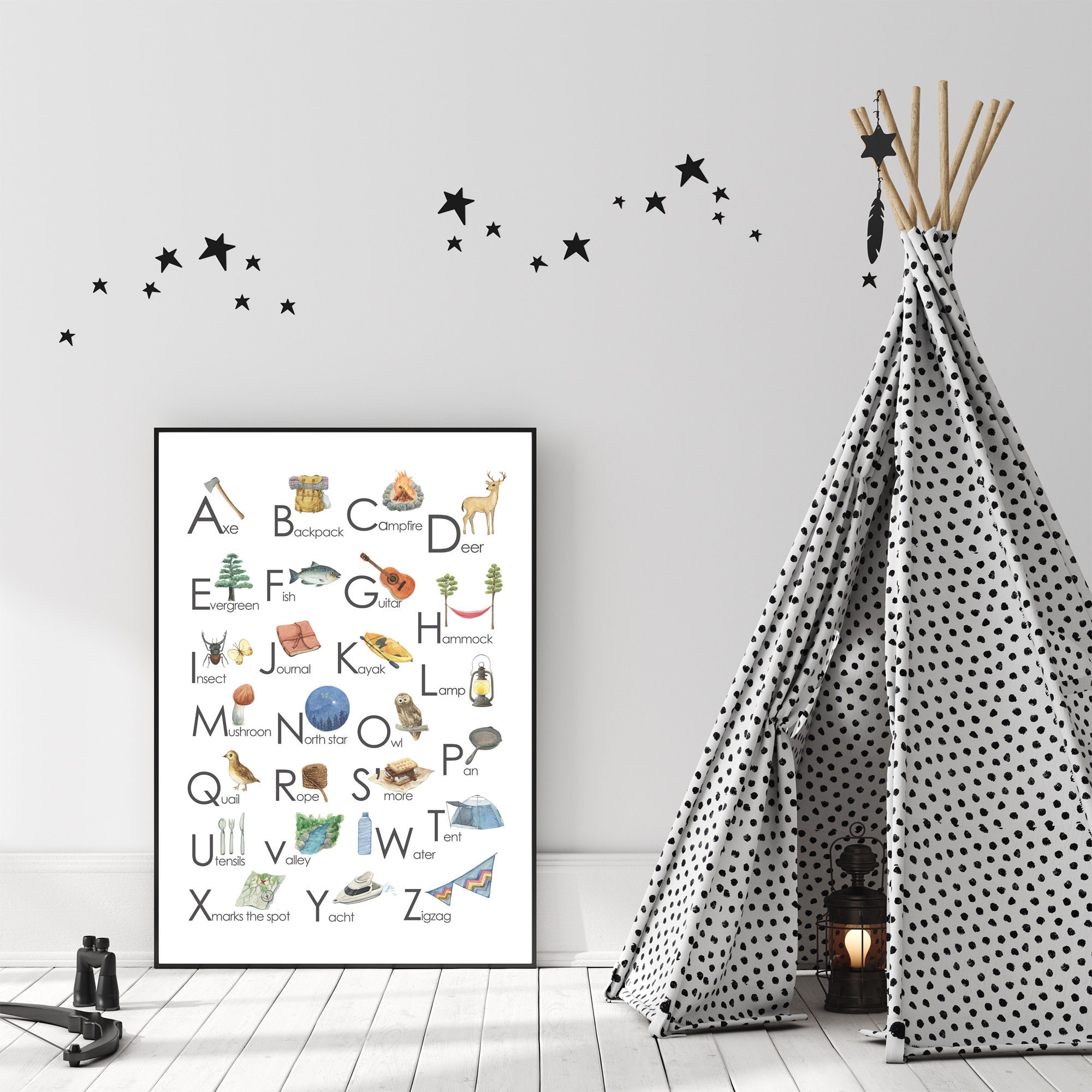 Camping Alphabet and Number Poster Set: Nursery Decor (digital Download ...