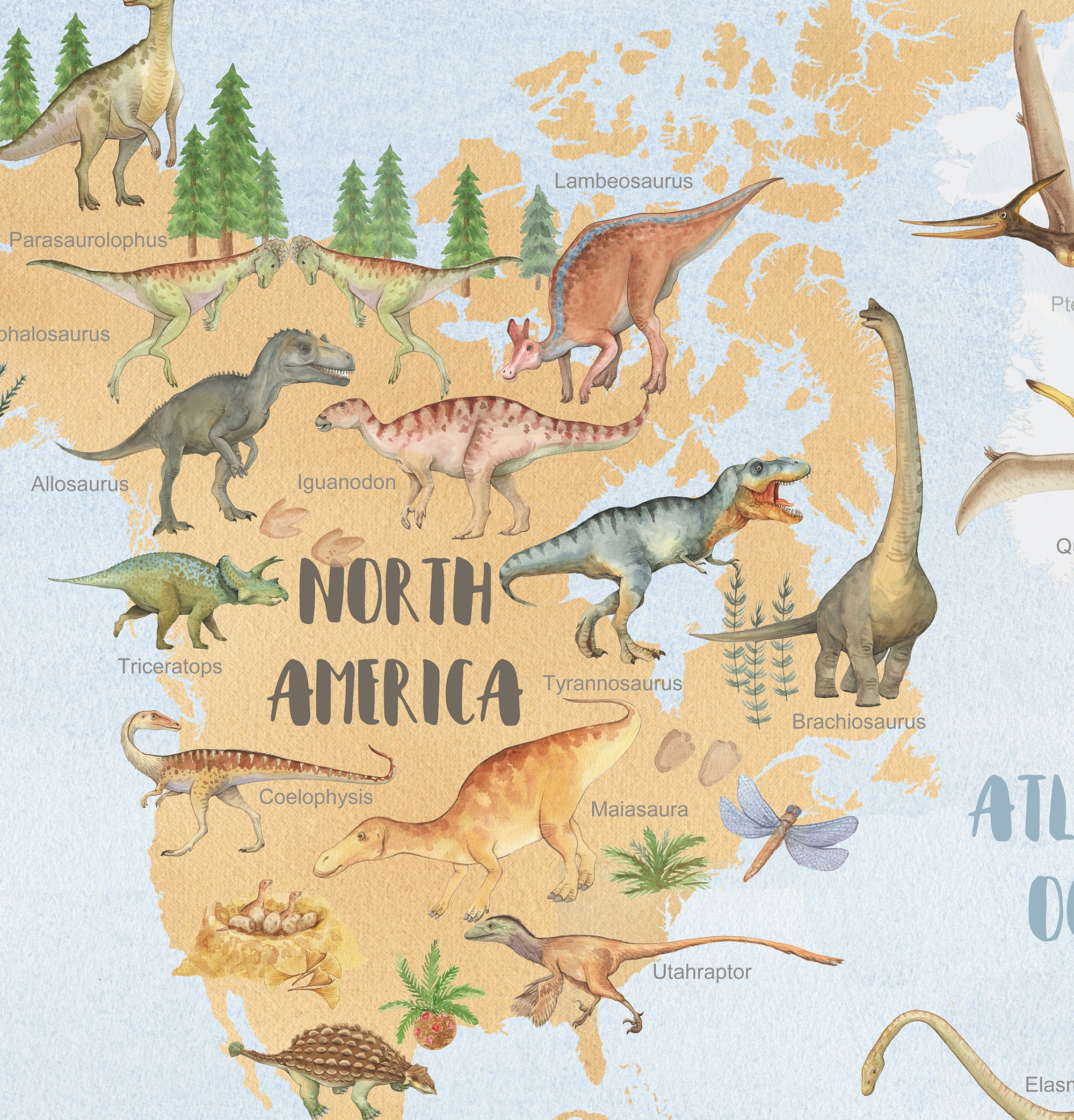 Dinosaur World Map Dinosaur Wall Art Kids World Map Print | Etsy UK