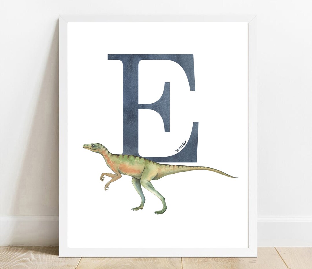 Letter E Eoraptor Dinosaur Watercolor Print: Nursery Wall Art (digital ...