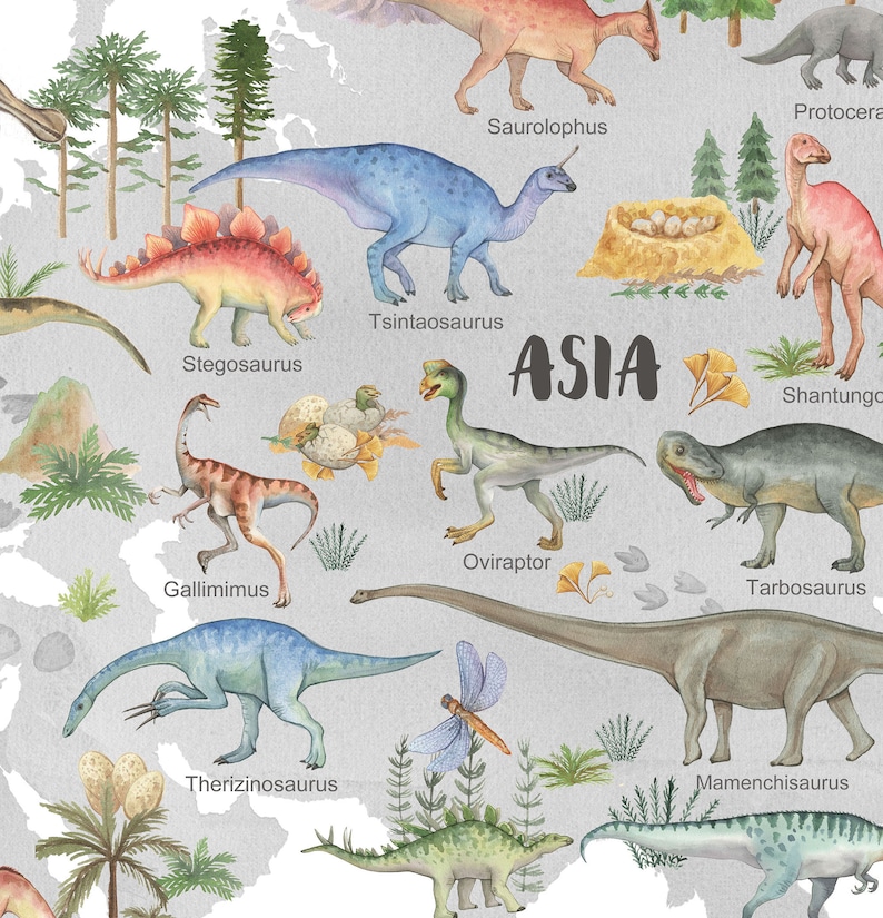 Dinosaur World Map Dinosaur Wall Art Kids World Map Print | Etsy