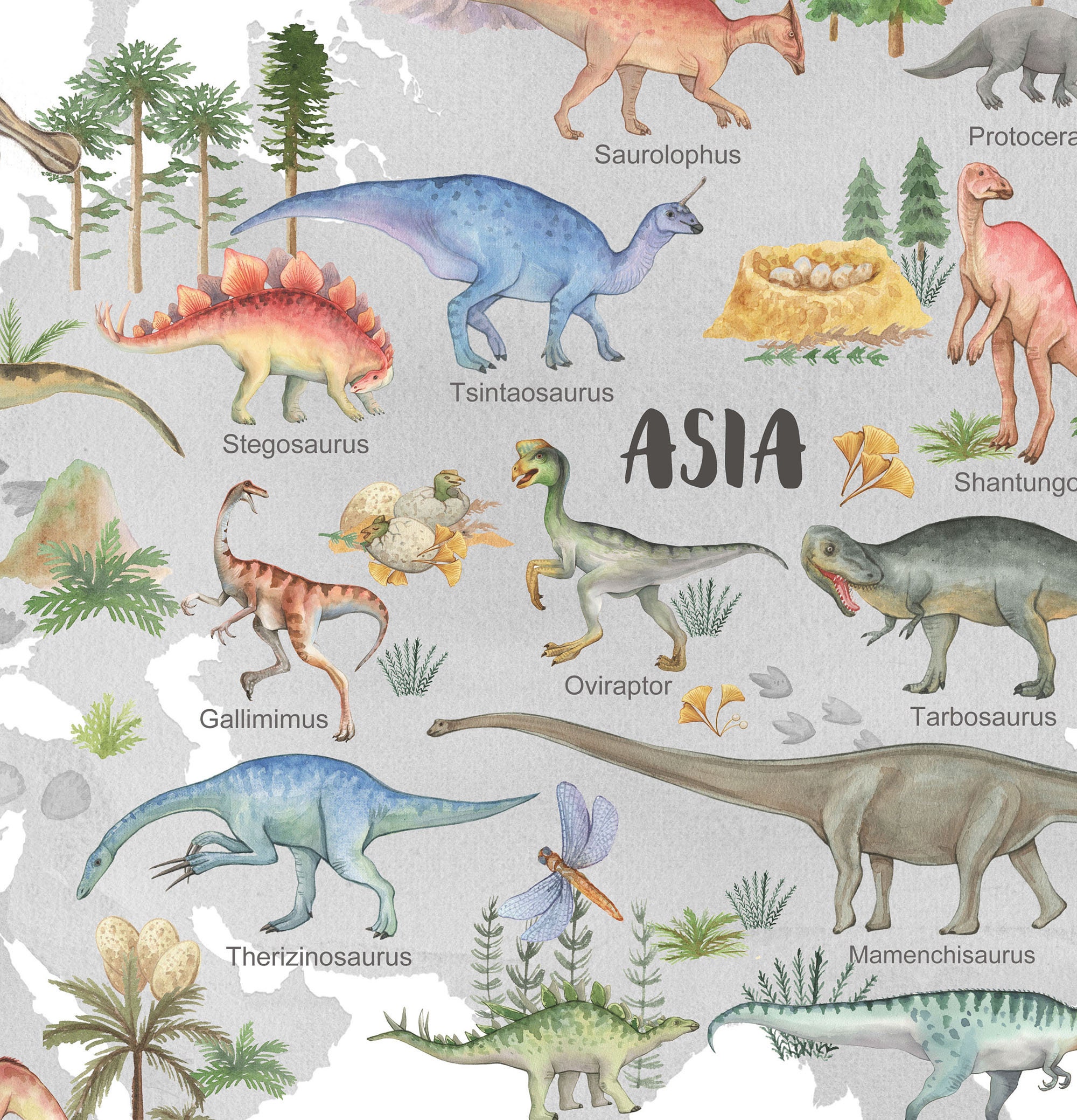 Dinosaur World Map Print: Kids Nursery Decor (digital Download) - Etsy ...