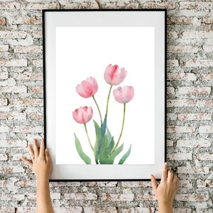 Pink Tulip Print Set of 3, Tulip Printable Wall Art, Spring Wall Art ...
