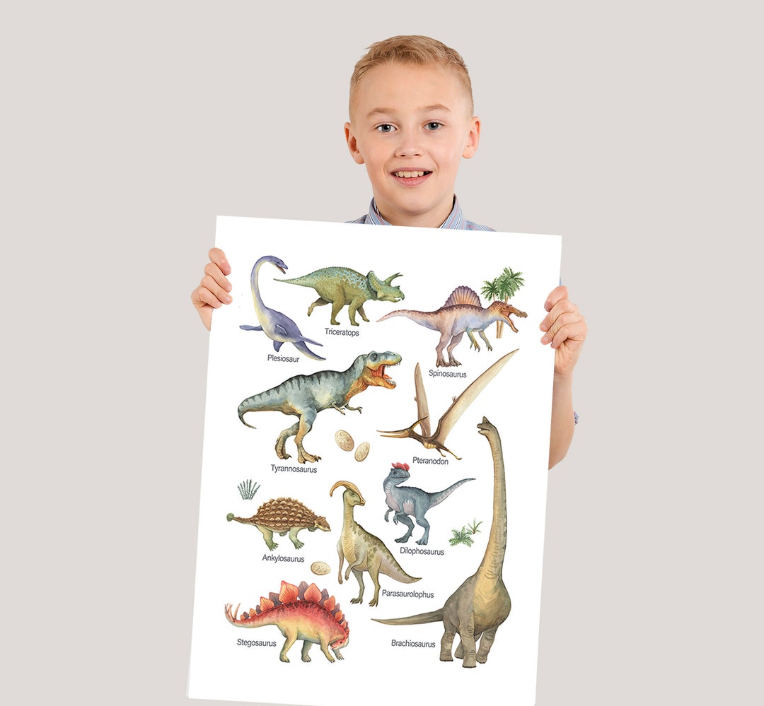 Dinosaurs Poster, Dinosaurs Wall Art, Kids Children Learning, Painting ...