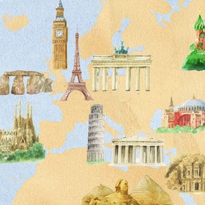 Landmark World Map, Landmarks Wall Art, Kids World Map Print, Nursery ...