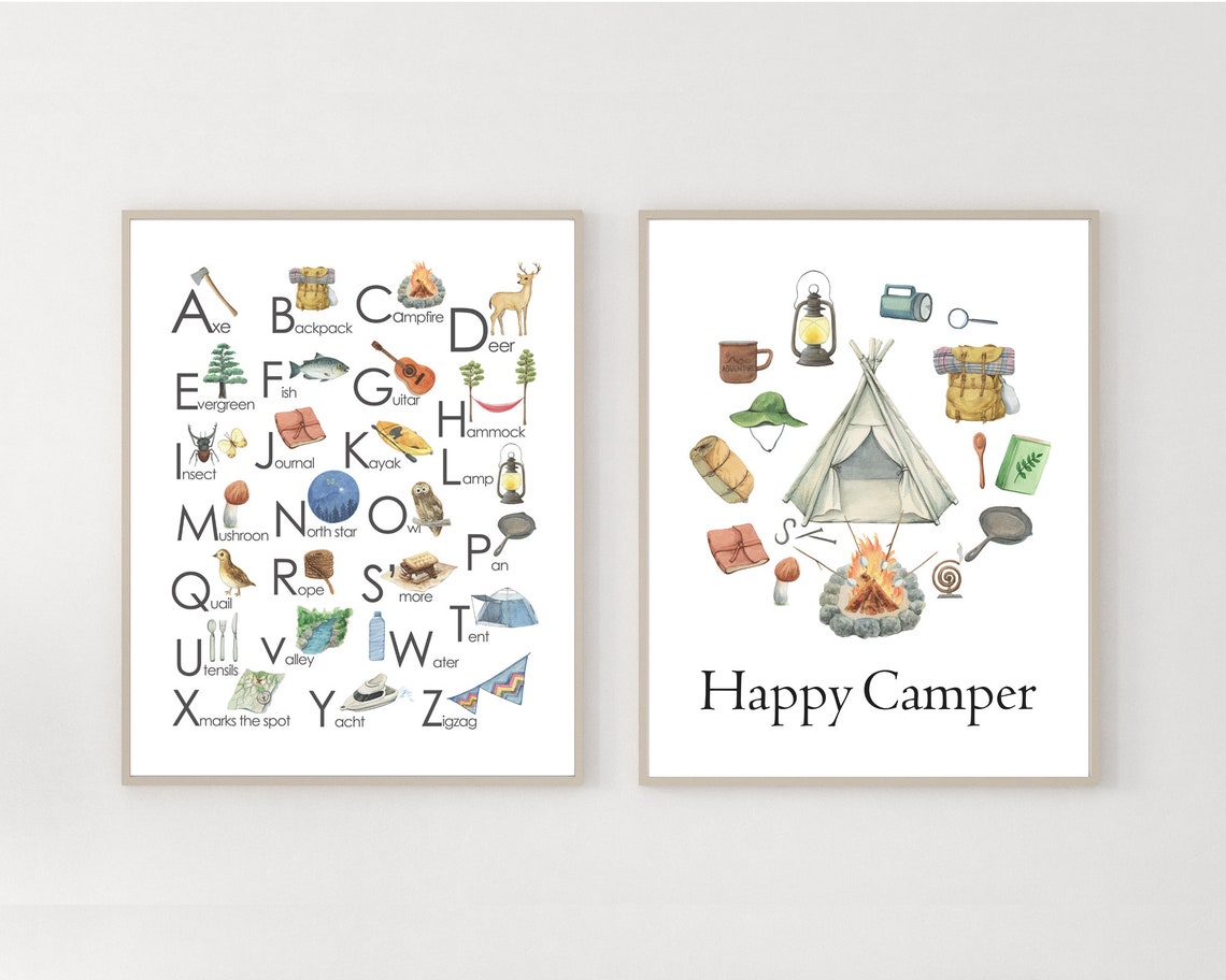 Camping Poster Set of 2 Alphabet Print Baby Shower | Etsy