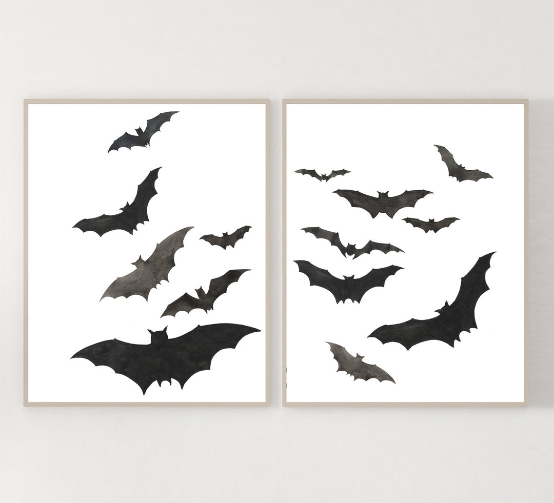 Halloween Bat Print Set: Watercolor Wall Decor (digital Download) - Etsy