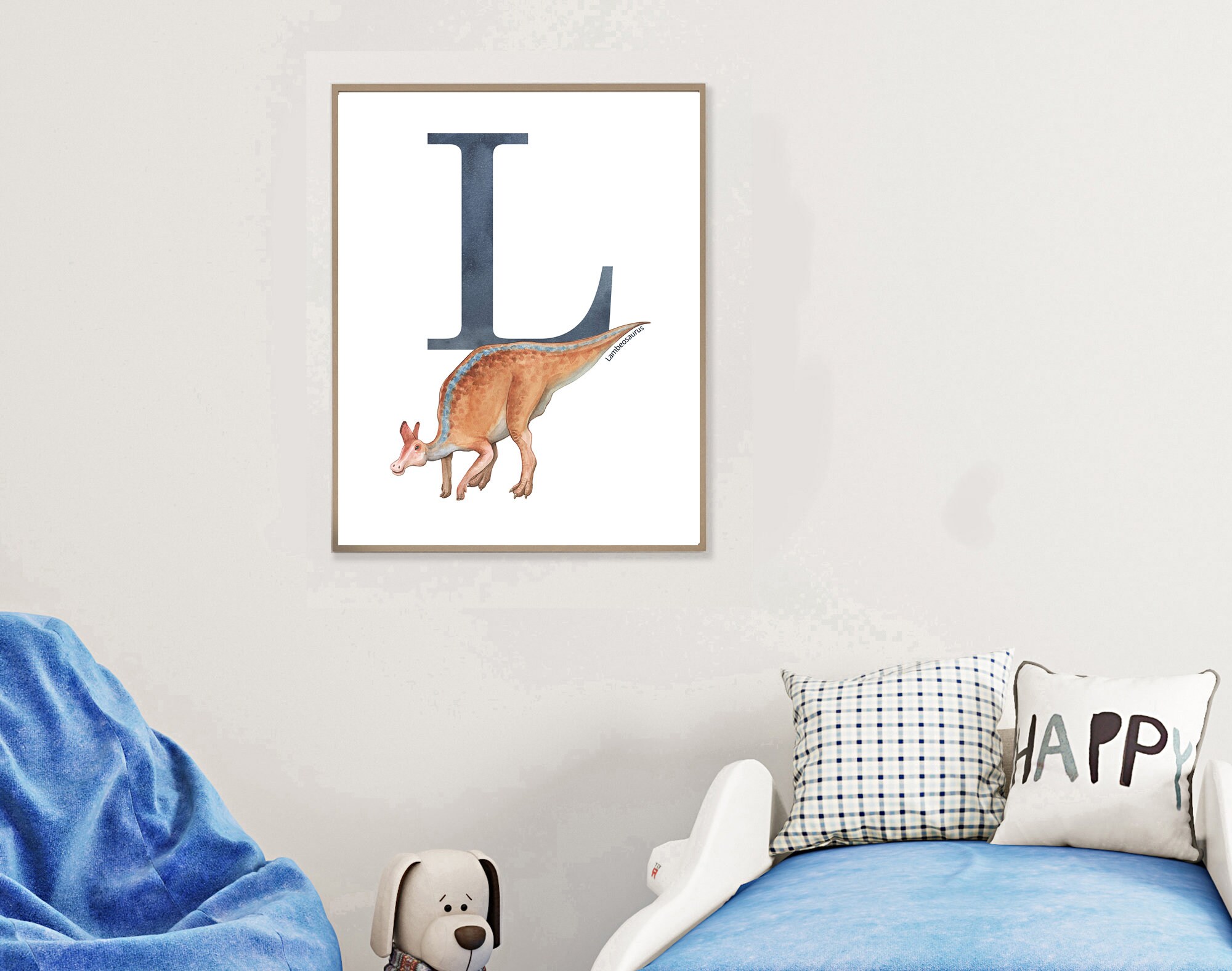 Letter L Lambeosaurus Dinosaur Watercolor Prints Nursery | Etsy