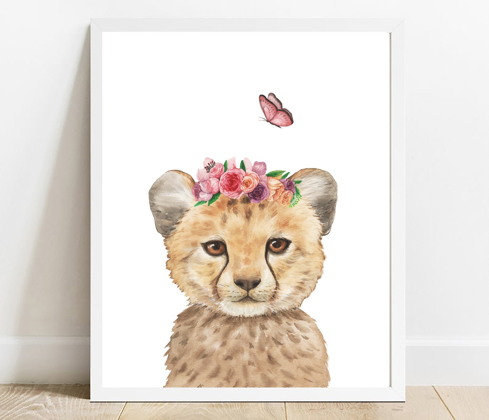 Safari Animal Print Cheetah With Flower Crown Butterfly - Etsy