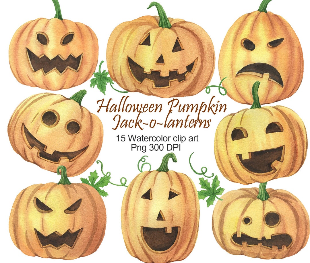 15 PNG Jack-o-lanterns Clipart, Halloween Pumkin, Watercolor Clipart ...