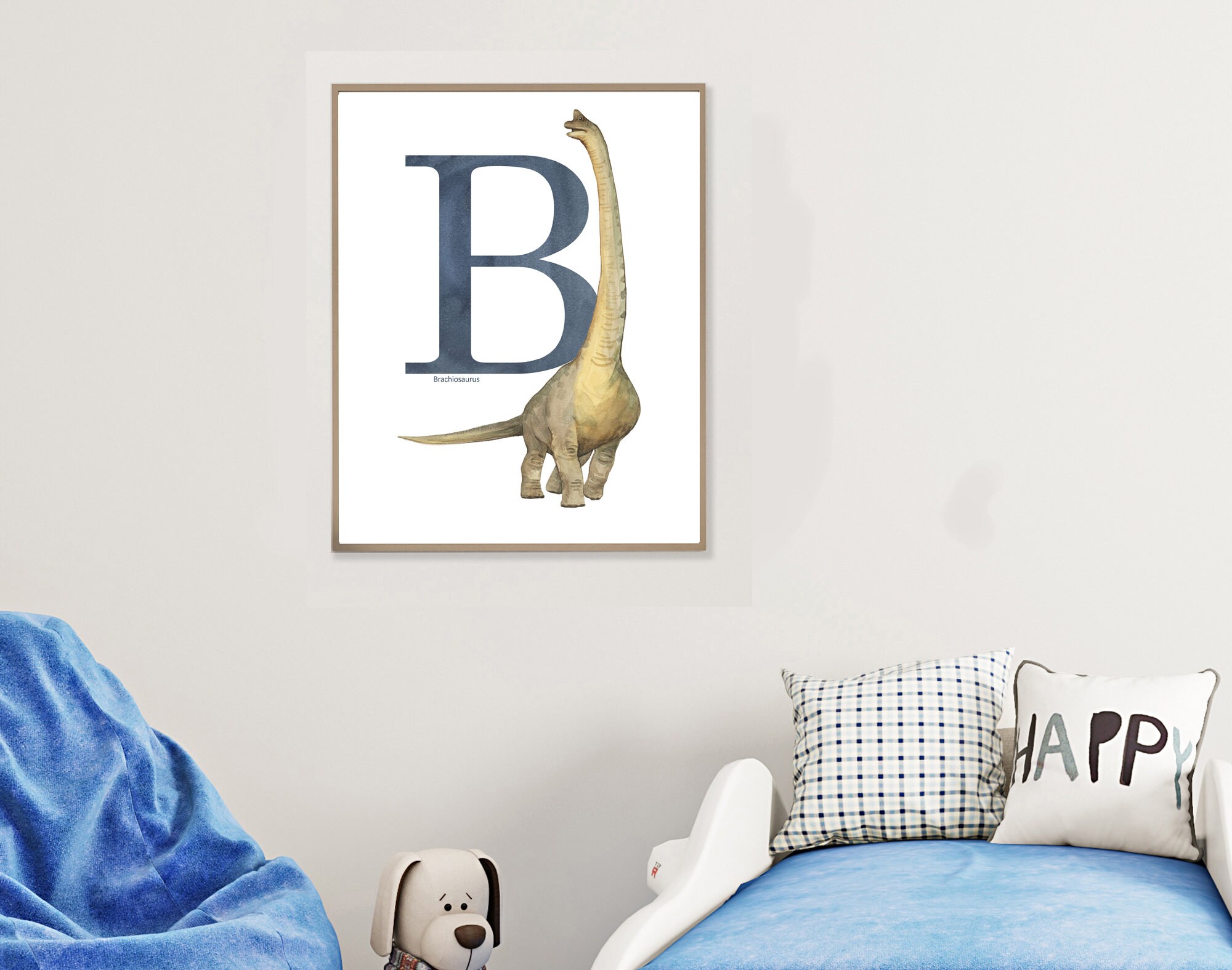 Letter B Brachiosaurus Dinosaur Watercolor Prints Nursery - Etsy
