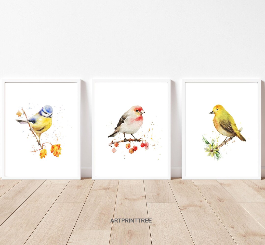 Watercolor Bird Print Set of 3, Scandinavian Wall Art, Songbird Trio ...