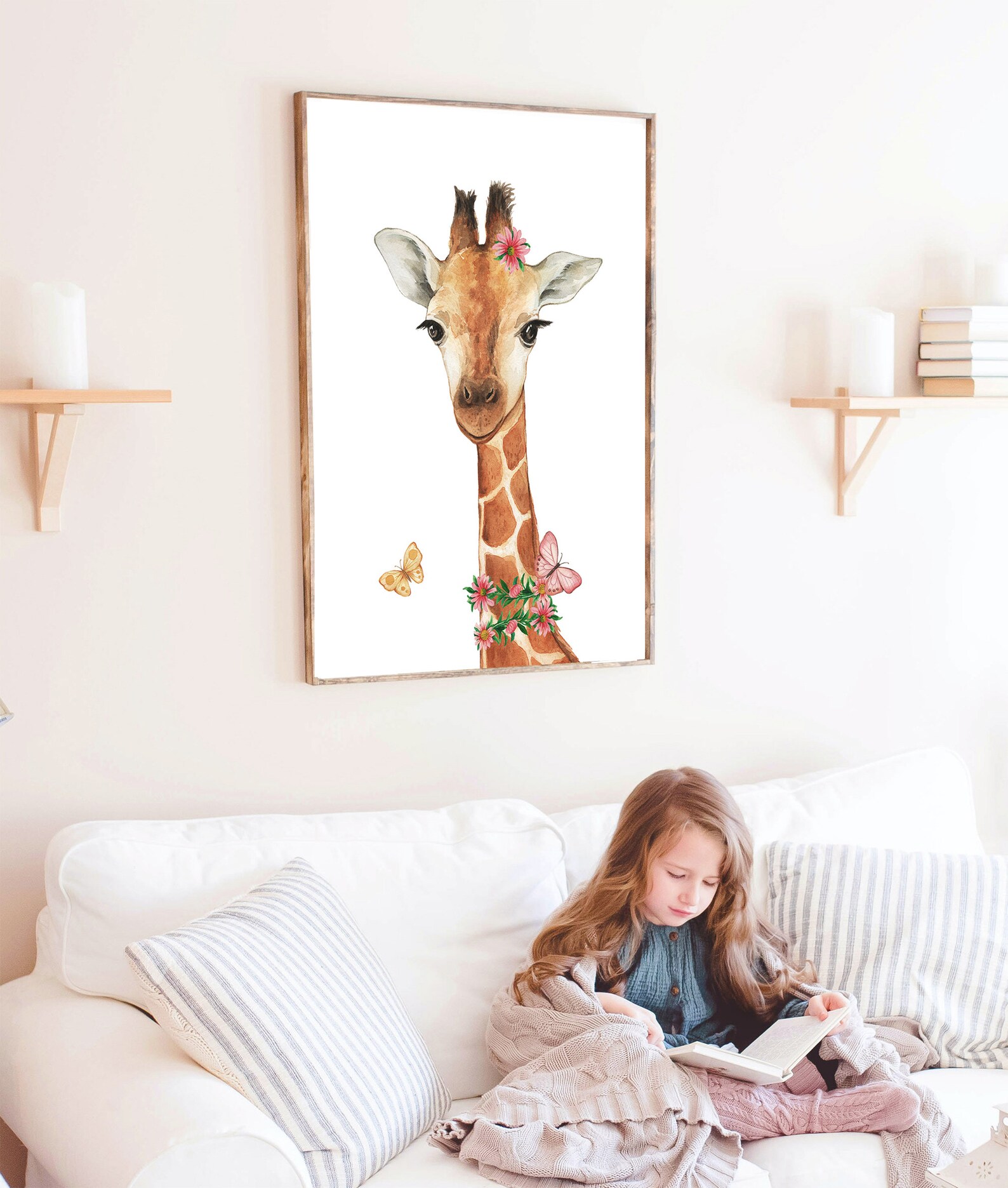 Animal Prints Giraffe With Flower Butterfly Nursery Animal - Etsy