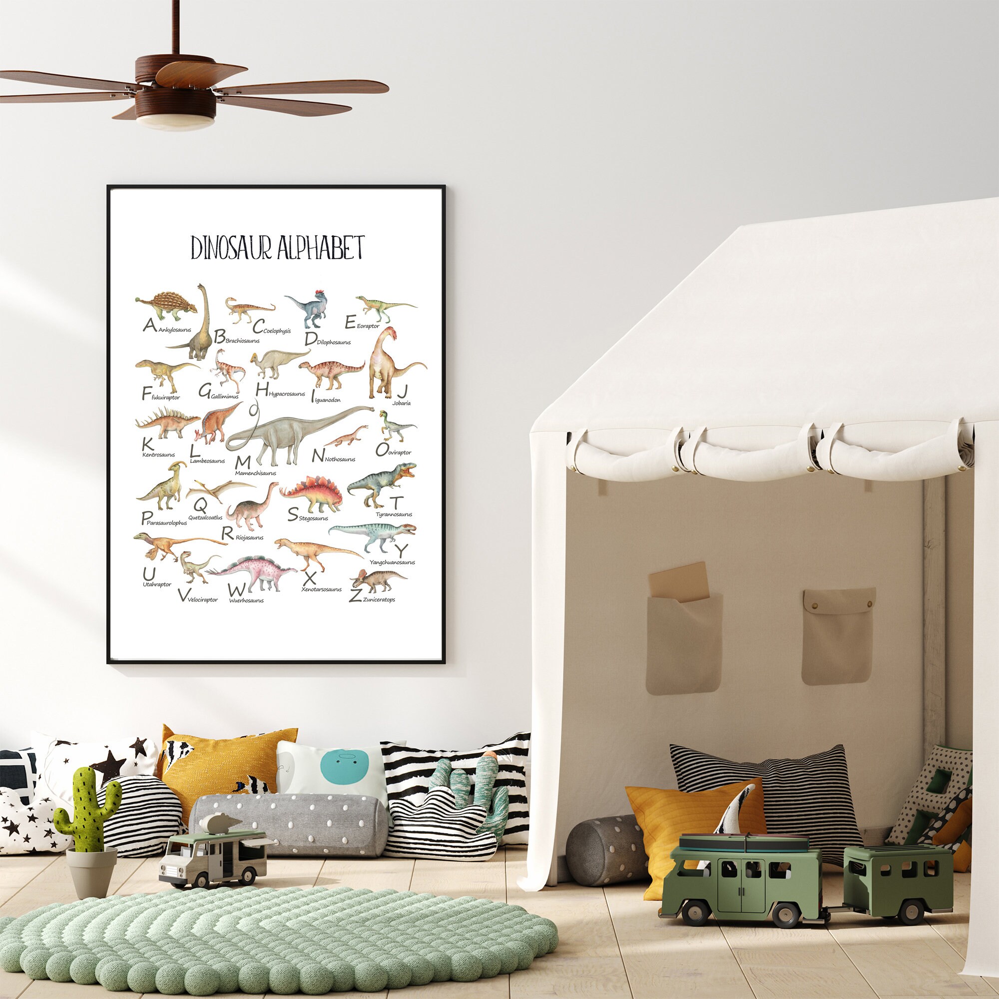 Set of 2 DinosaurAlphabet Number poster Kids Children | Etsy