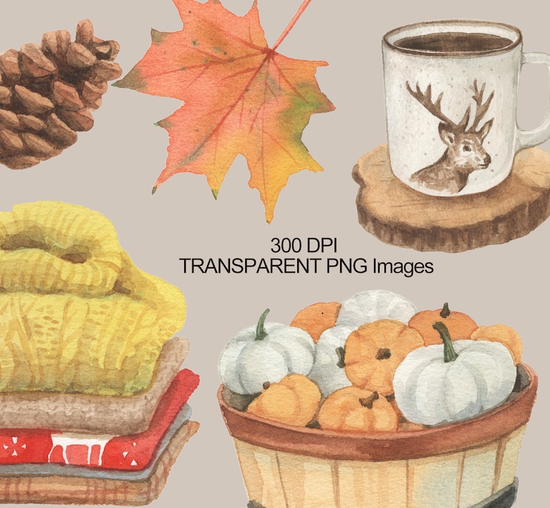 Watercolor Cozy Fall Clipart Watercolor Autumn Clipart - Etsy