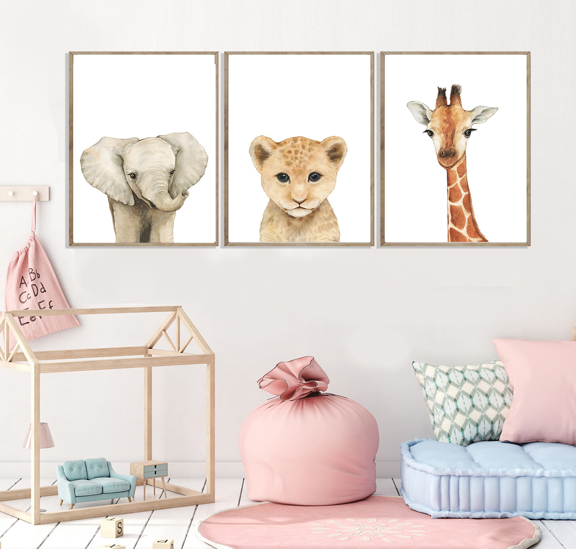 Rion Safari Animal Print Baby Animal Print Nursery Wall Art | Etsy