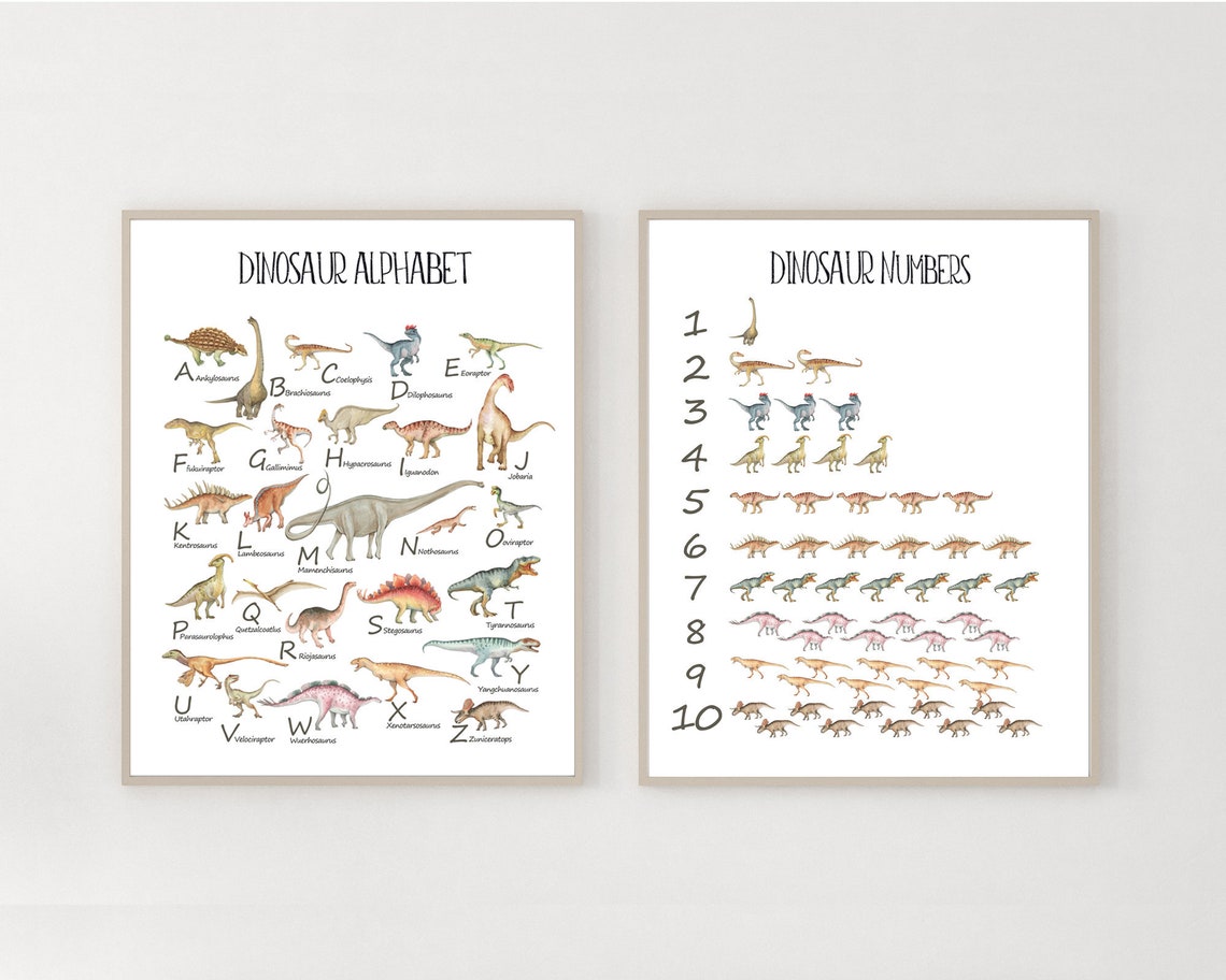 Set of 2 DinosaurAlphabet Number poster Kids Children | Etsy