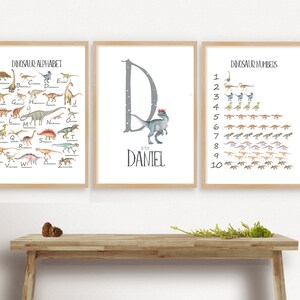 Set of 3, Personalized Dinosaur Art Alphabet Print, Number Poster ...