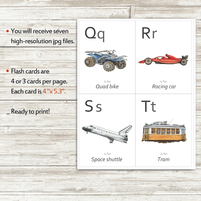 Vehicle Flash Cards Printable ABC Cards Alphabet Cards - Etsy Canada