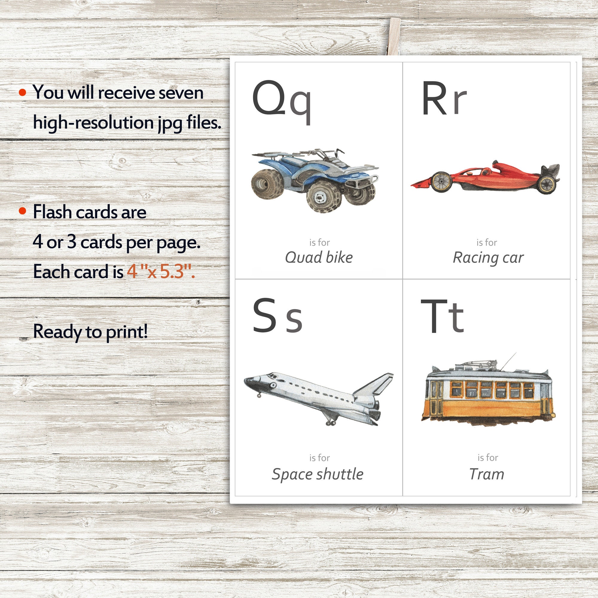 Vehicle Flash Cards Printable ABC Cards Alphabet Cards - Etsy