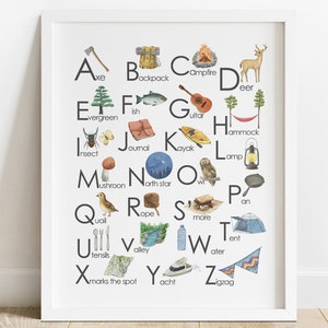 Camping Alphabet and Number Poster Set , Baby Shower Gift, Alphabet ...