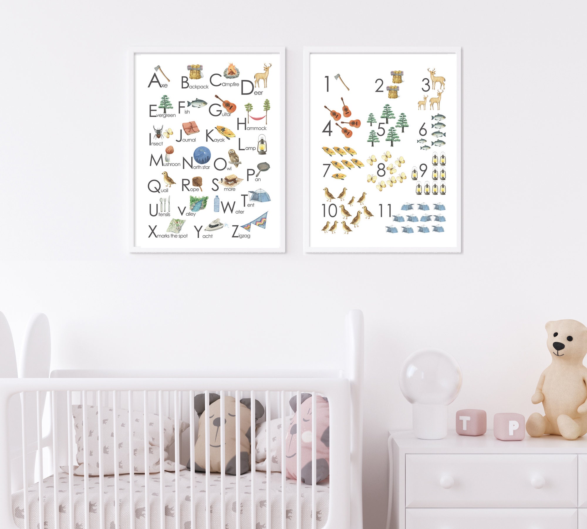 Camping Alphabet and Number Poster Set: Nursery Decor (digital Download ...