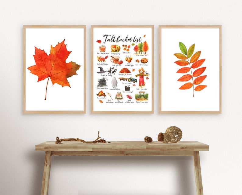 Fall Wall Art Set of 3 Fall Bucket List Fall Printable Wall - Etsy