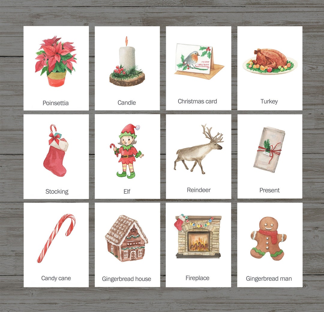 27 Christmas Flashcards, Christmas Vocabulary, Flash Cards JPG ...