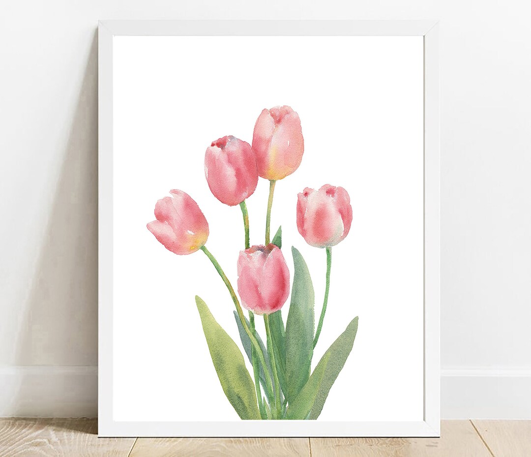 Pink Tulip Print, Tulip Printable Wall Art, Spring Wall Art, Flower ...