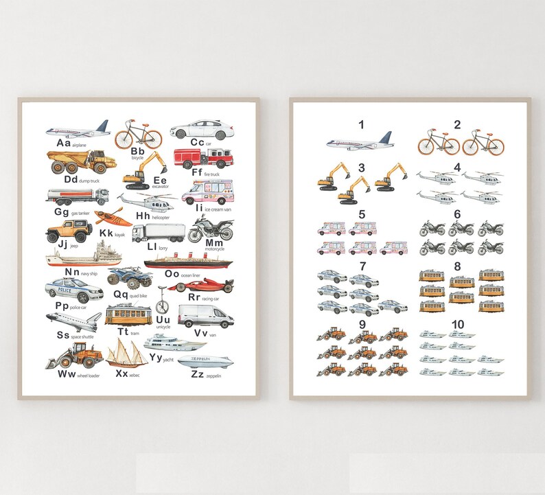 Transport Abc Number Poster Vehicle Alphabet Transport | Etsy