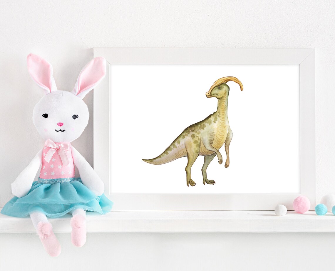 Dinosaur Parasaurolophus Watercolor Prints Nursery Wall Art | Etsy
