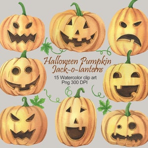 15 PNG Jack-o-lanterns Clipart, Halloween Pumkin, Watercolor Clipart ...