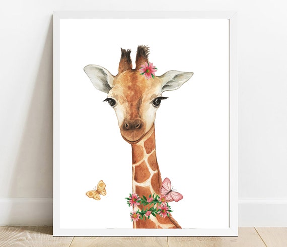 Animal Prints Giraffe With Flower Butterfly Nursery Animal | Etsy