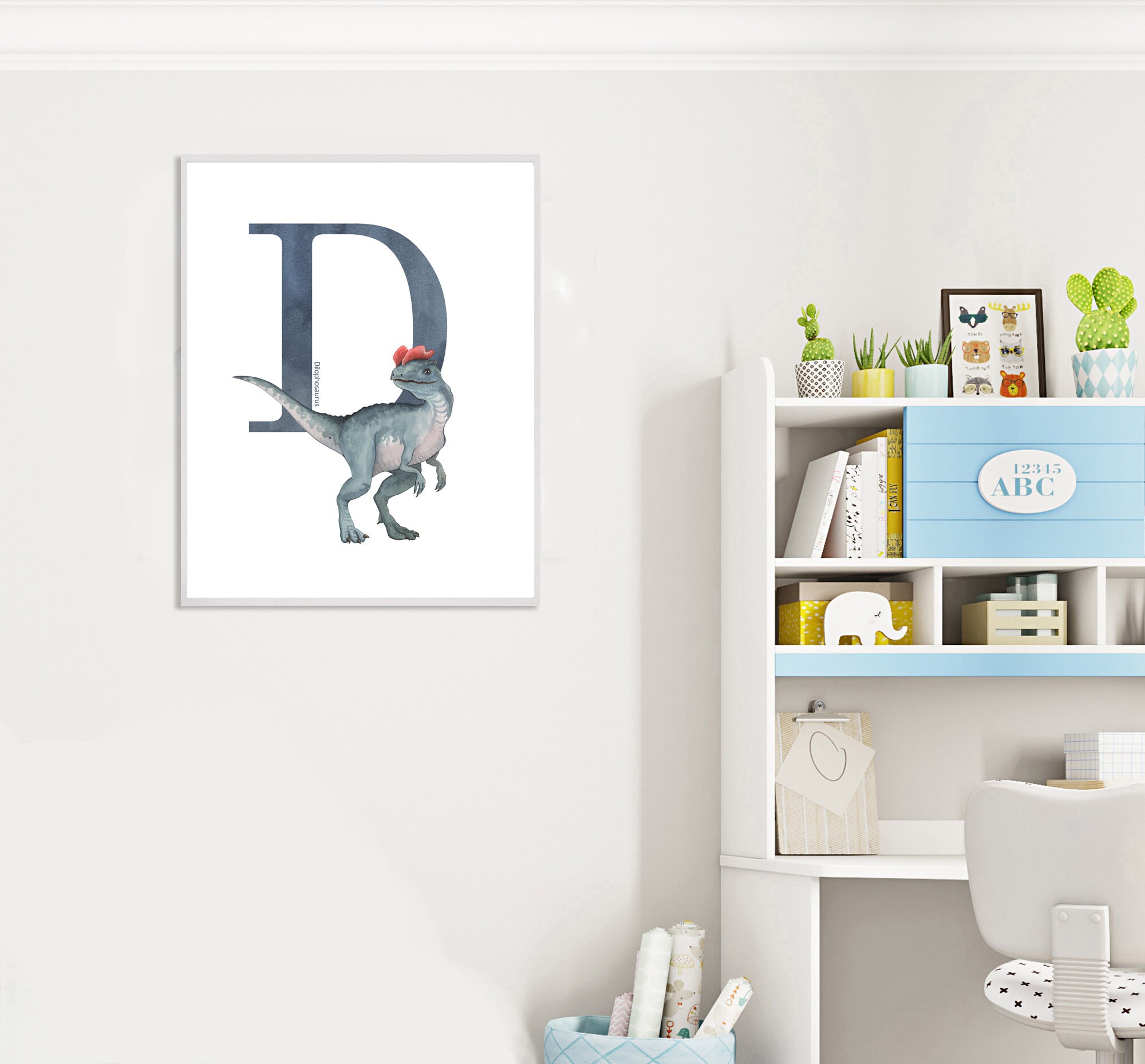 Letter D Dilophosaurus Dinosaur Watercolor Prints Nursery - Etsy