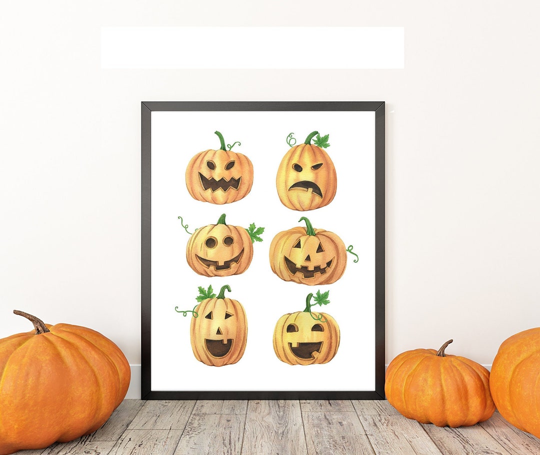 Halloween Pumpkin, Jack-o-lanterns, Fall Decor Print, Watercolor ...