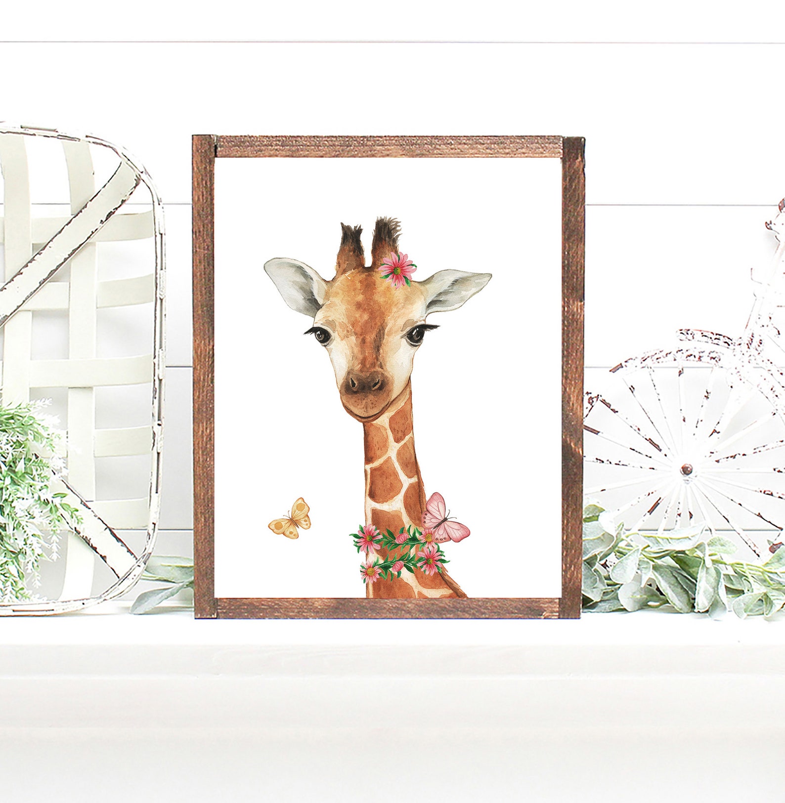 Animal Prints Giraffe With Flower Butterfly Nursery Animal | Etsy